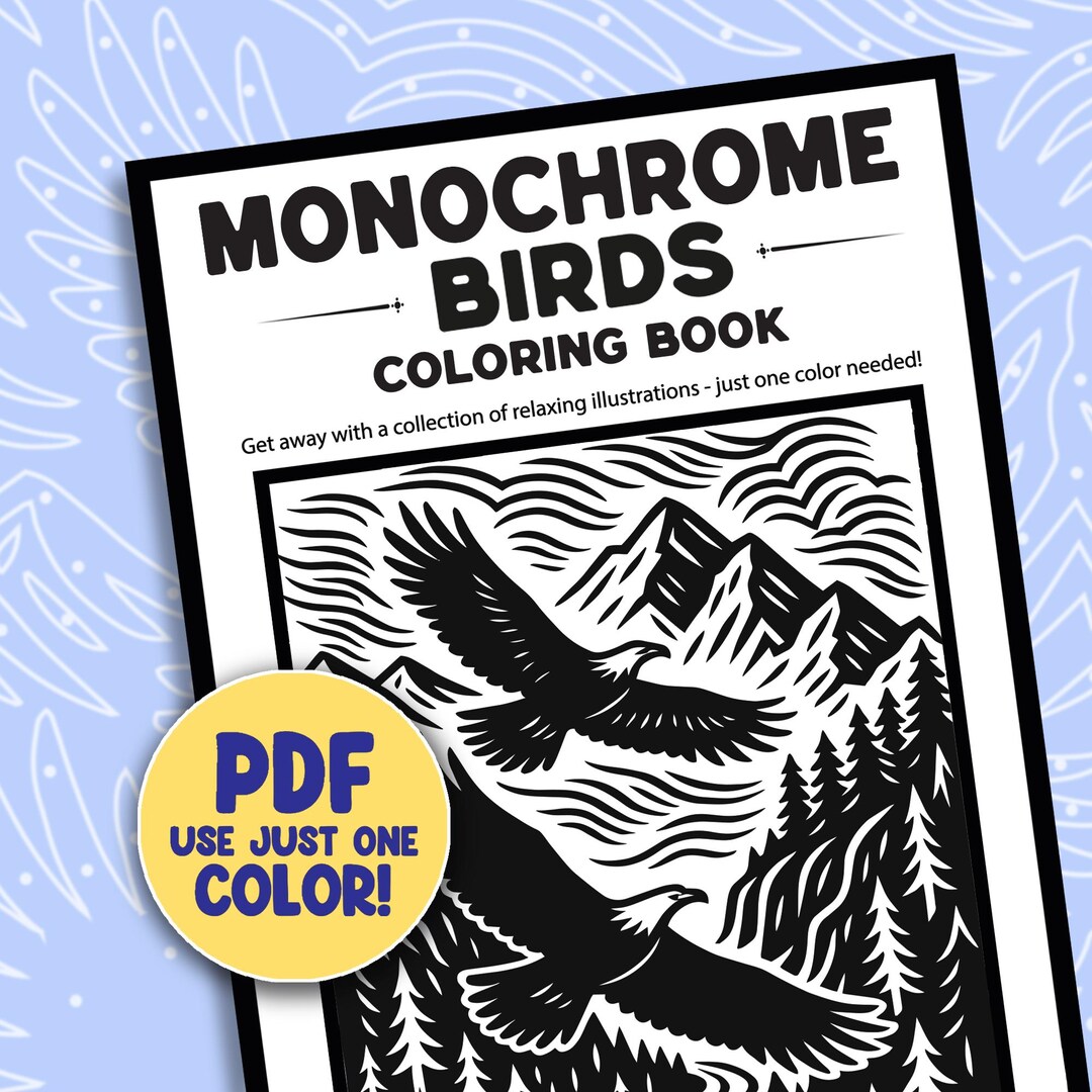 Monochrome Bird Coloring Book Pages, Relaxing Mindful Nature Forest ...