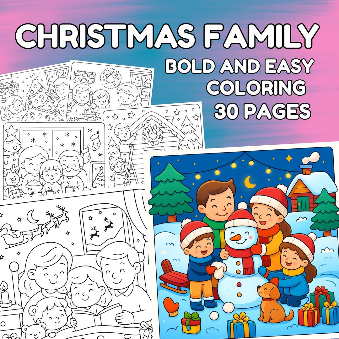 Bold & Easy Family Christmas Coloring Pages, Holiday Fun Winter Scenes ...