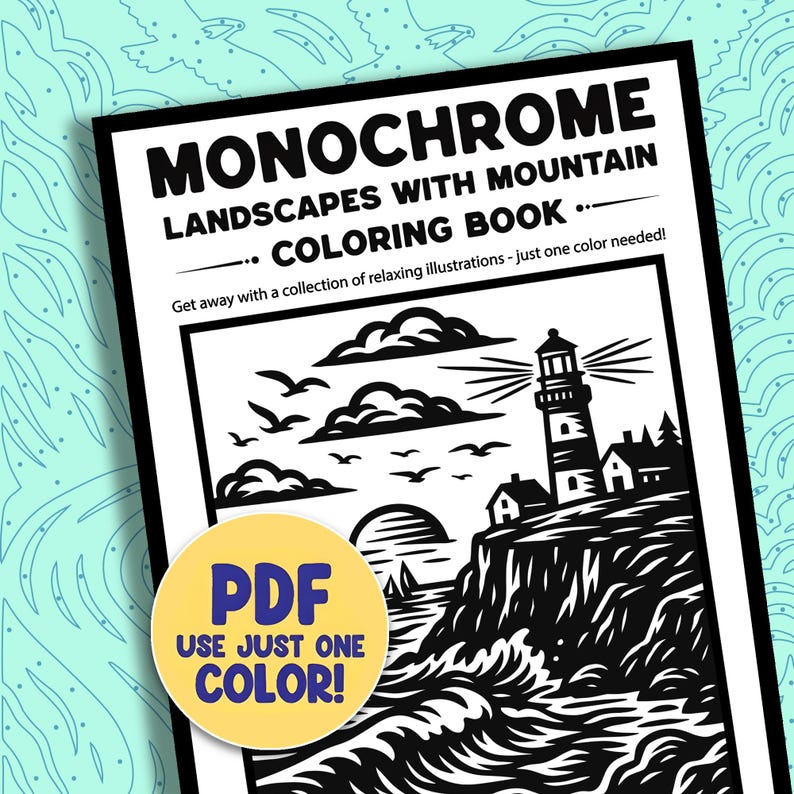 Monochrome Coloring Book Pages, Outdoor Nature Forest Mountain ...
