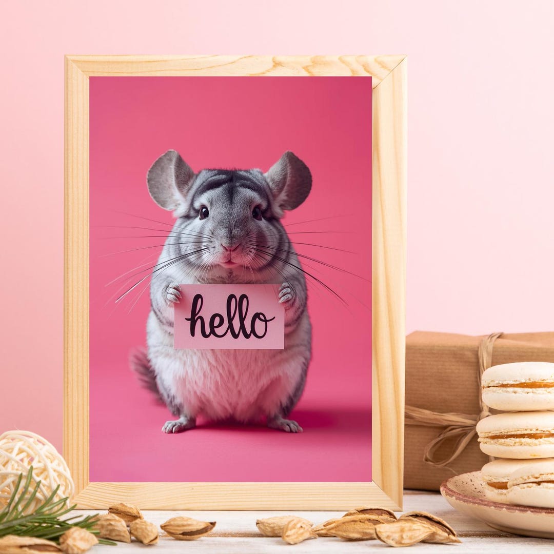 Cute Chinchilla Poster With Bandana and "hello" Sign - Adorable Animal ...