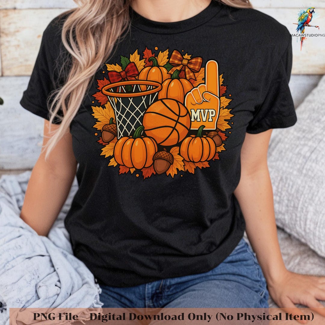Autumn Basketball MVP Design: Pumpkins & Leaves (digital Download PNG ...