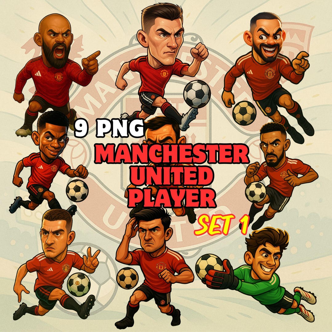 Manchester United Chibi Caricature: Football Stars PNG Digital Art - Etsy