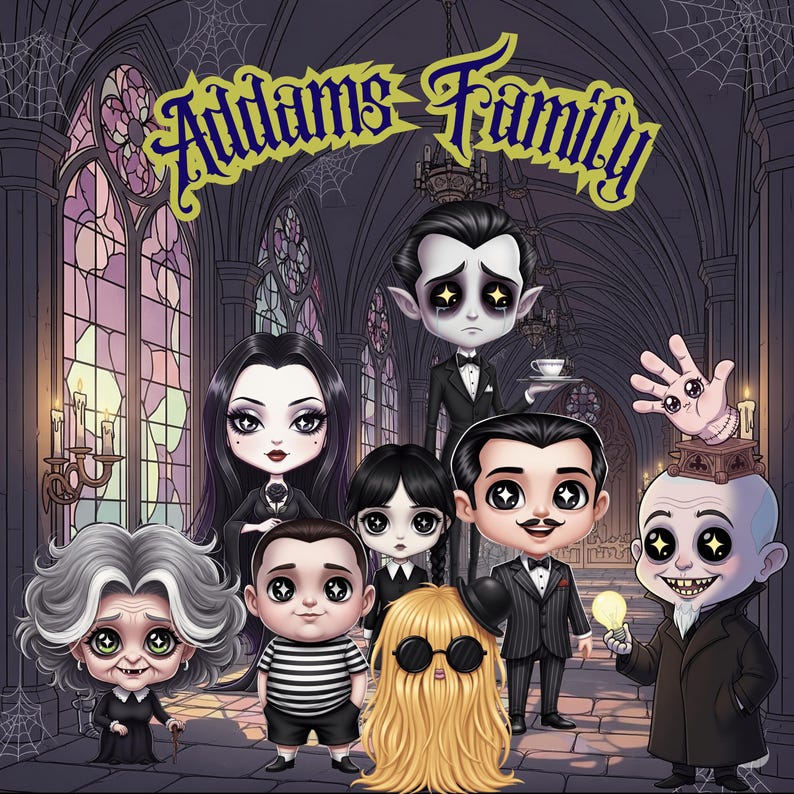 Addams Family Chibi Clipart Bundle | Kawaii Gothic PNG Set (digital ...