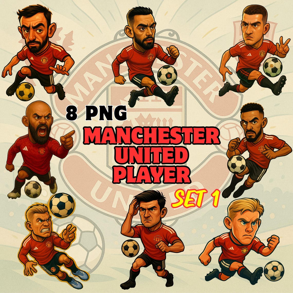 Manchester United Chibi Caricature PNG: Football Stars Digital Art - Etsy