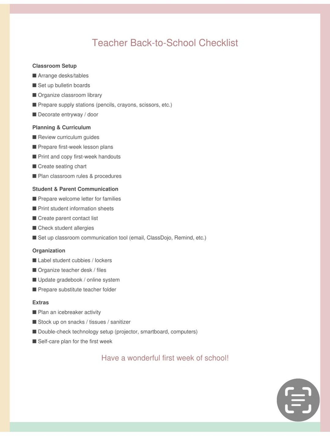 Teacher Back to School Checklist Printable - Etsy