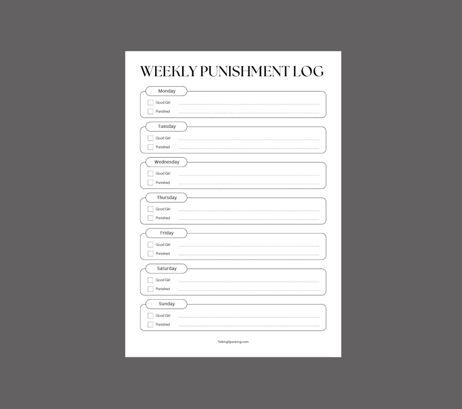 DIGITAL: Printable Weekly Punishment Log – Spanking Tracker | BDSM ...