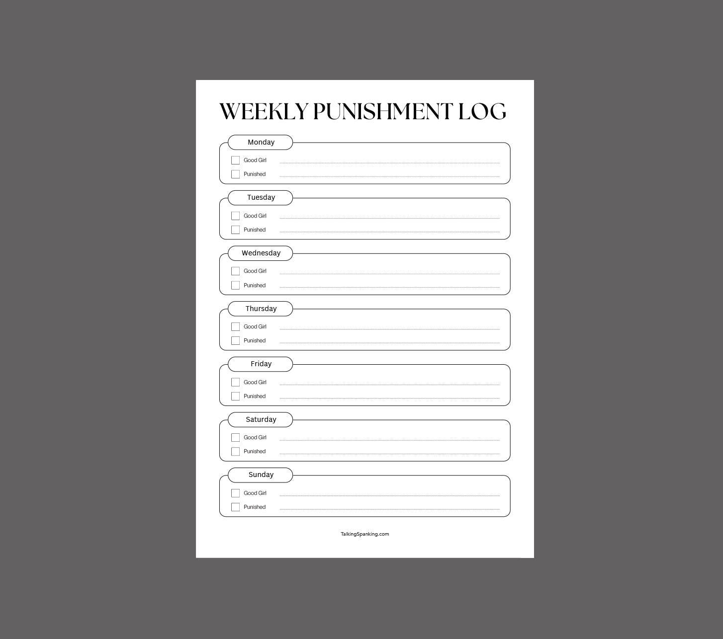 DIGITAL: Printable Weekly Punishment Log – Spanking Tracker | BDSM ...