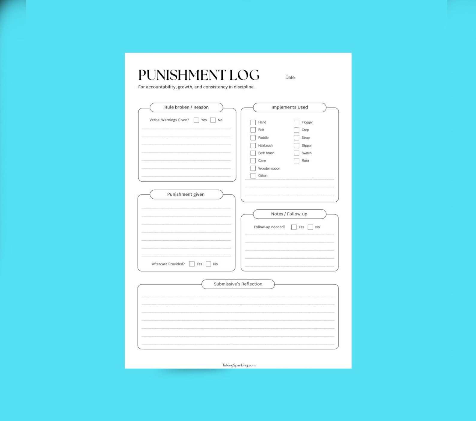 DIGITAL: Printable Punishment Log – BDSM Spanking Tracker | Discipline ...