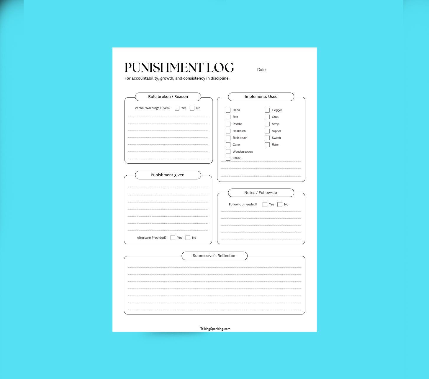 DIGITAL: Printable Punishment Log – BDSM Spanking Tracker | Discipline ...