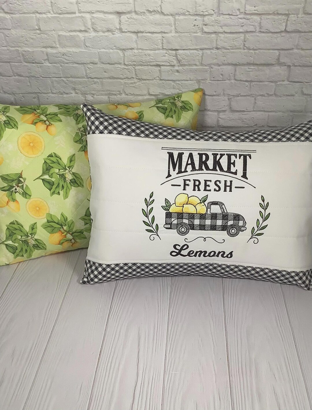 16 X 12 Inch Summer Lemon Pillow, Quilted Pillow Cover, Handmade Pillow ...