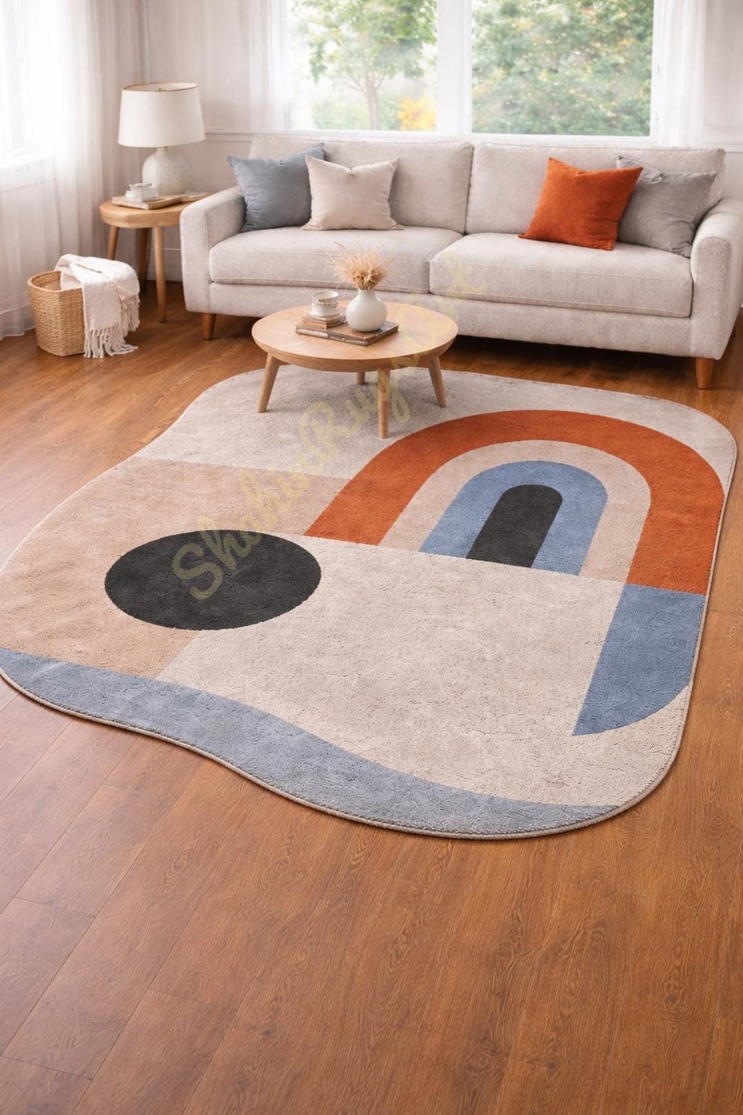 Modern Abstract Rainbow Rug Hand Tufted Area Rug Neutral Beige Blue ...