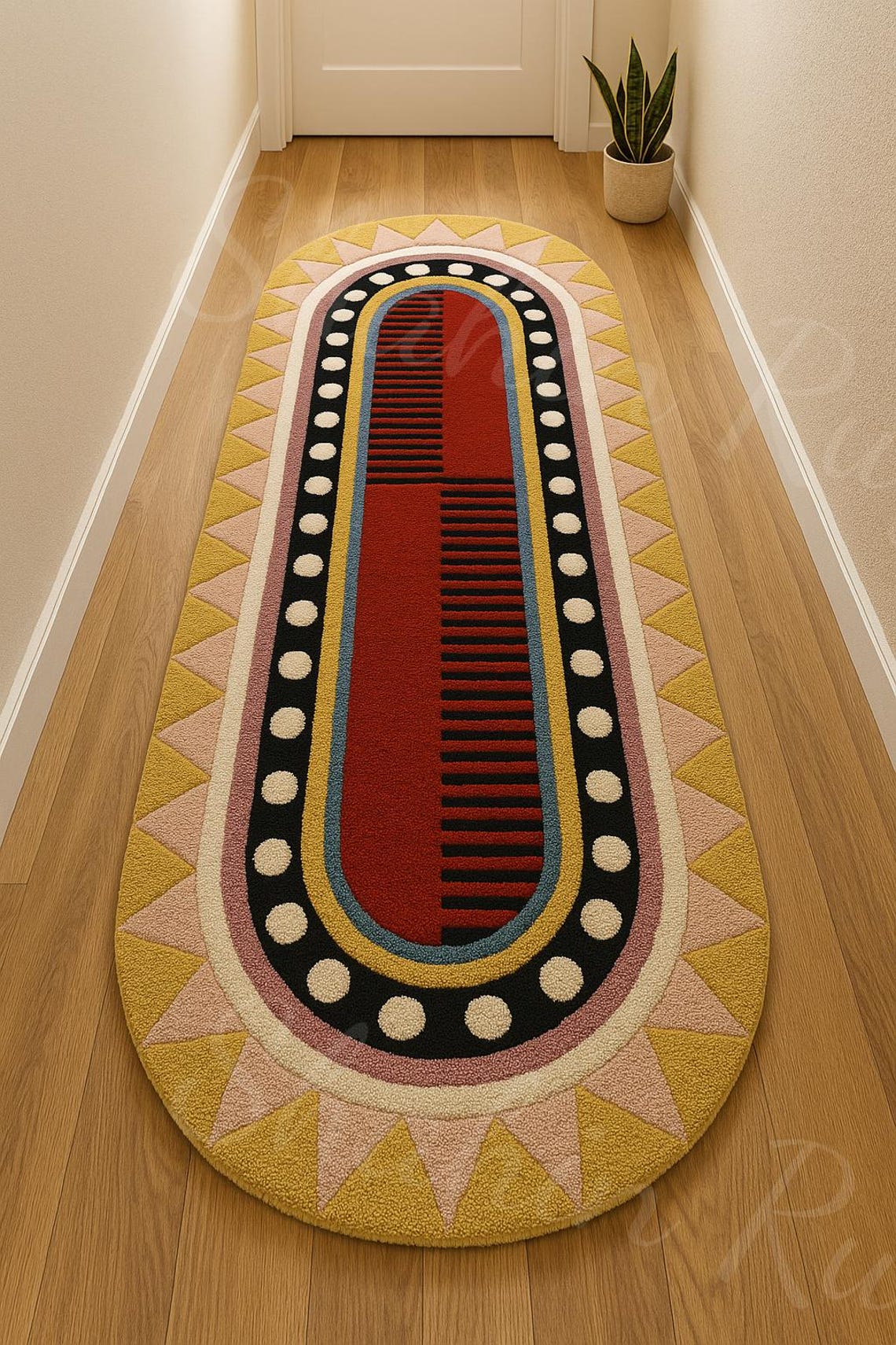 Abstract Oval Runner Rug, Modern Hallway Runners,hand Tufted Geometric ...