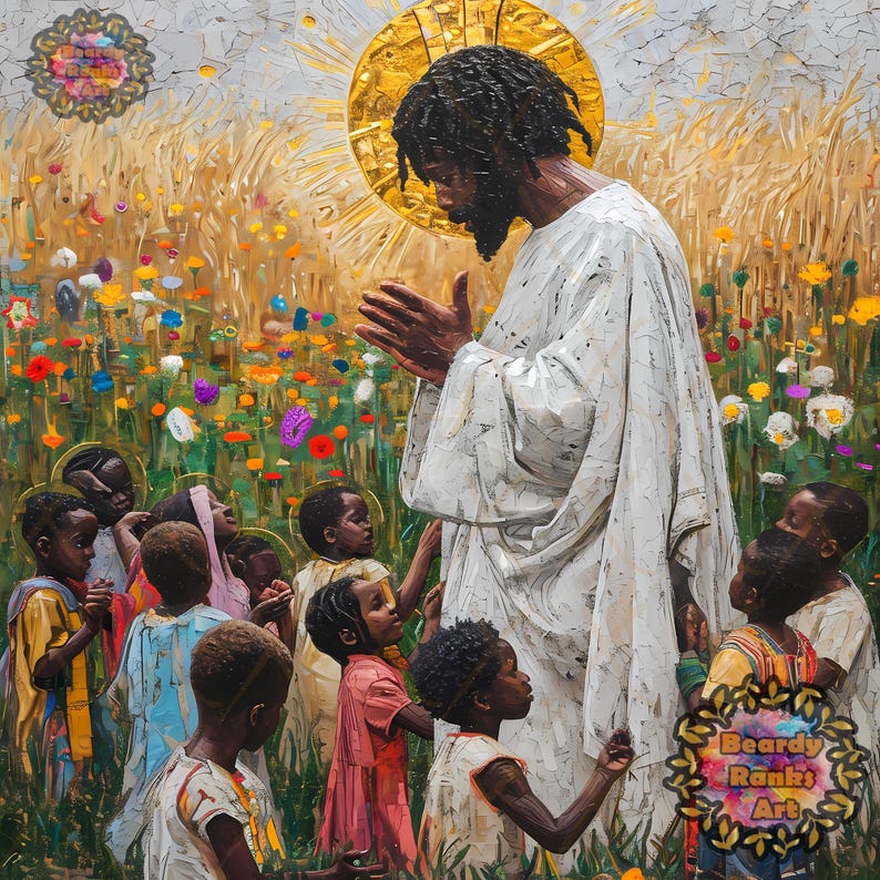 Black Jesus Teaching the Children Canvas Artwork, Christian Wall ...