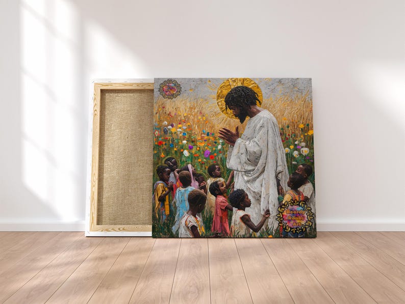 Black Jesus Teaching the Children Canvas Artwork, Christian Wall ...