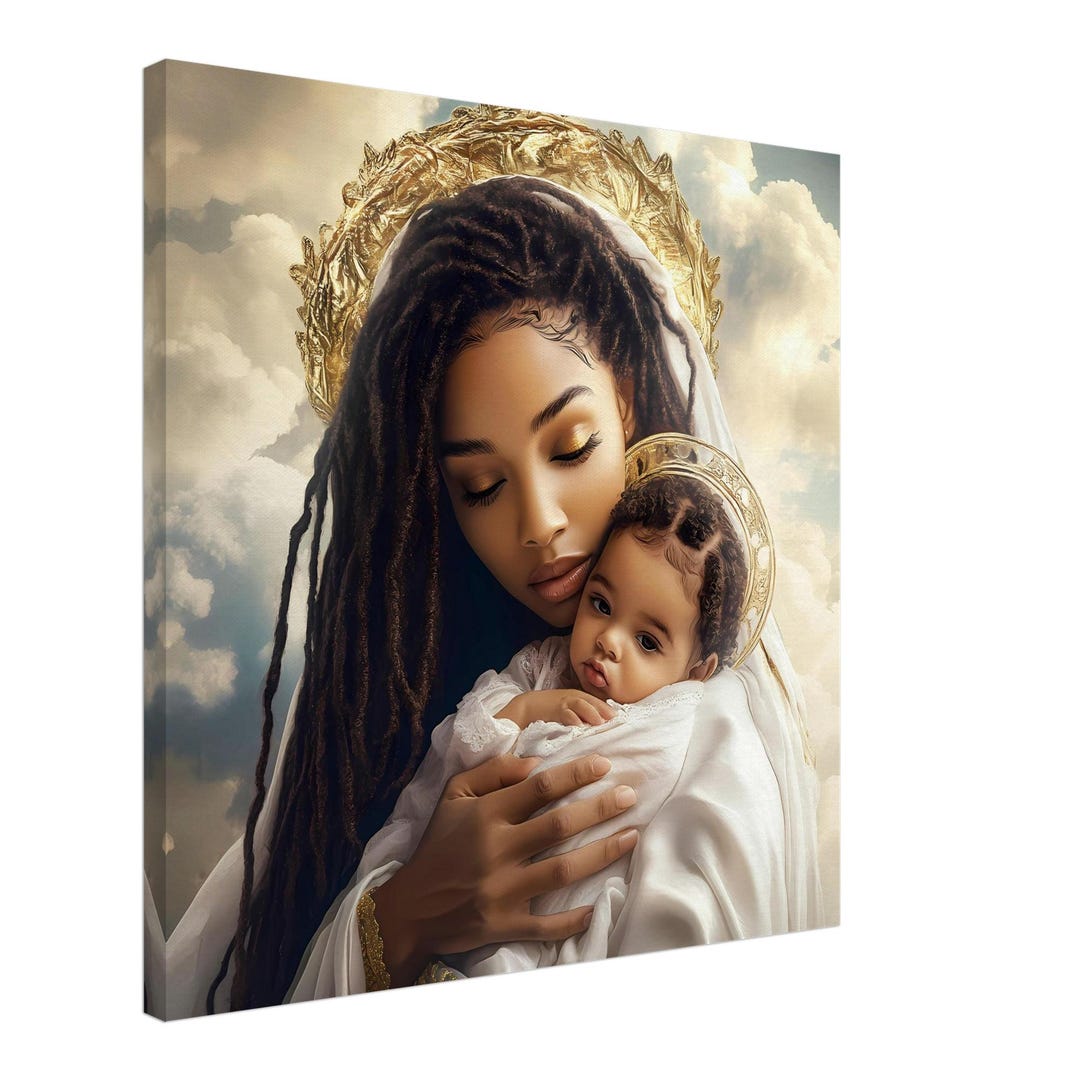 Virgen María y el Niño Jesús afroamericanos, arte mural de la Virgen ...