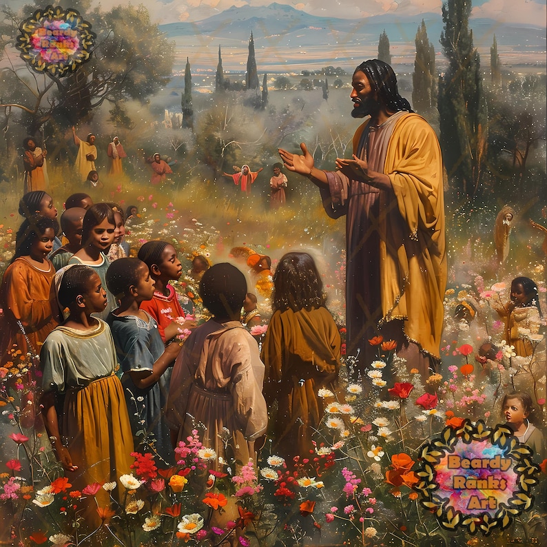 Black Jesus Teaching With Children Canvas Wall Art, African American ...
