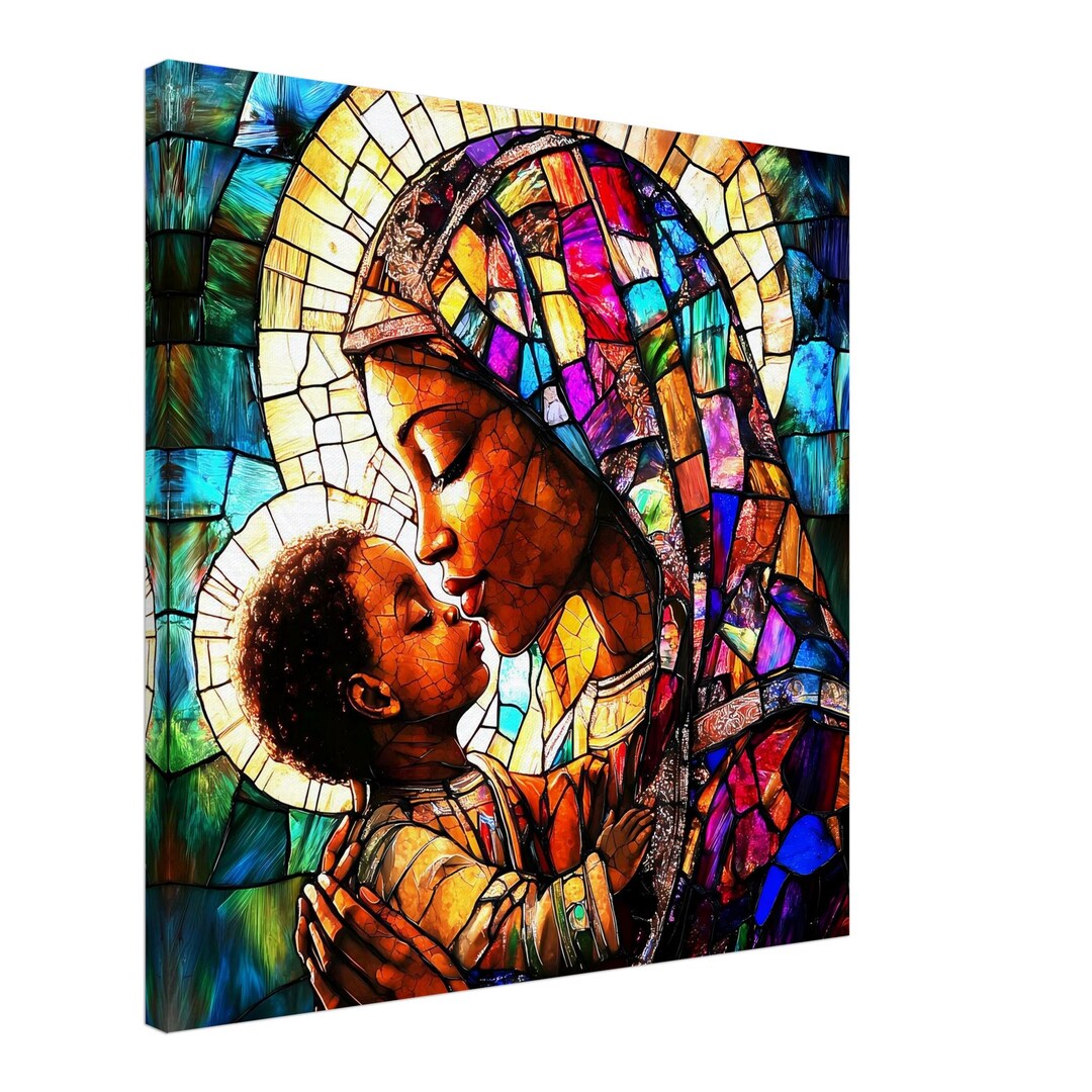 African American Virgin Mary and Baby Jesus, Black Virgin Mary Wall Art ...