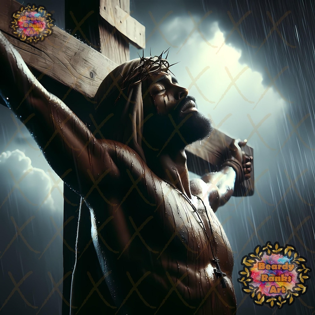Black Jesus on the Cross Print, Christian Wall Decor, Brown Skin Jesus ...