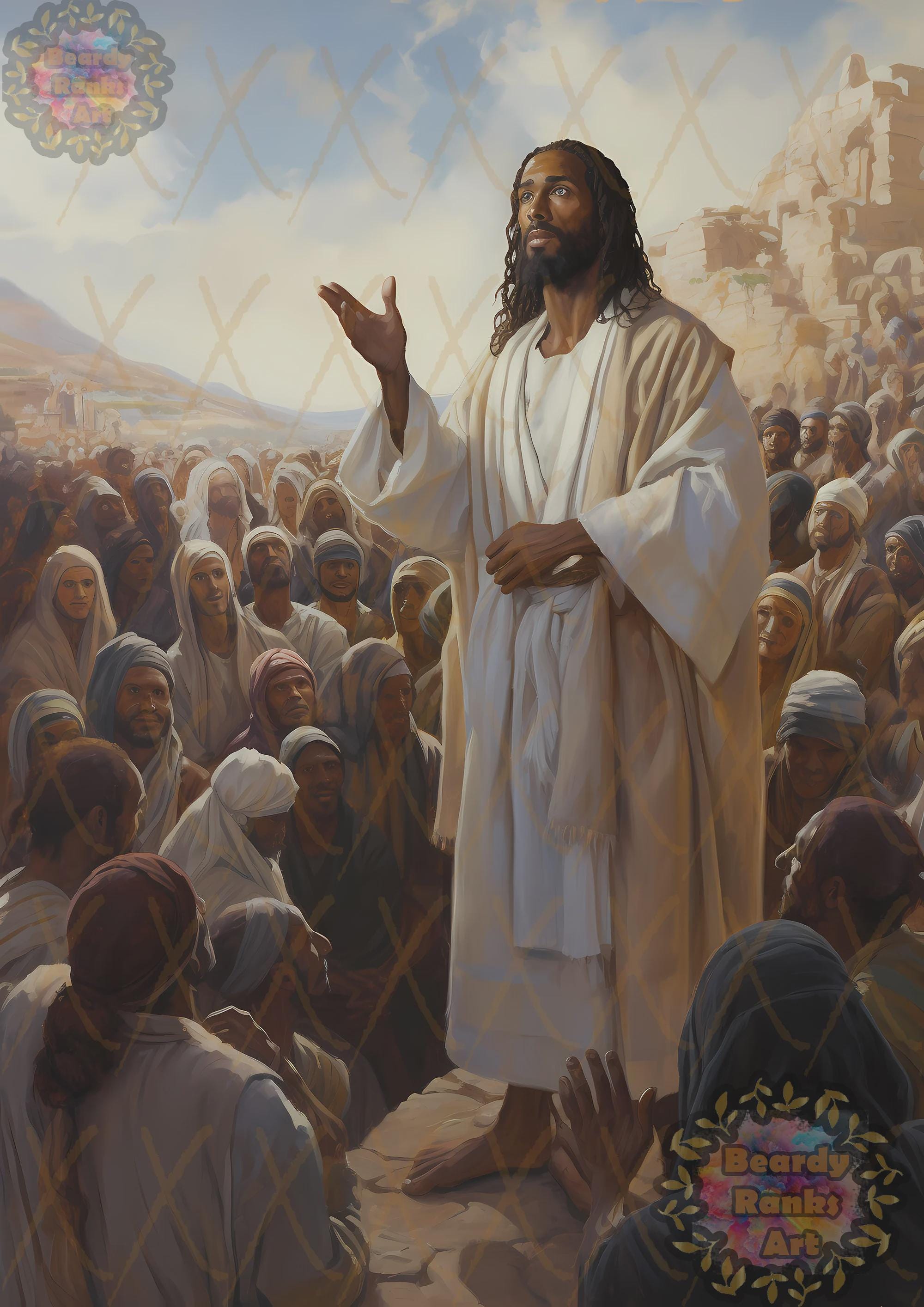 5 Black Jesus Teaching Downloadable Prints, Christian Artwork, African ...