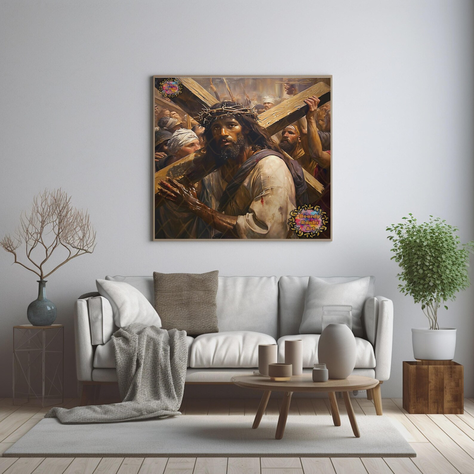 Black Jesus Carrying Cross Prints, Brown Skin Jesus Wall Art, Christian ...