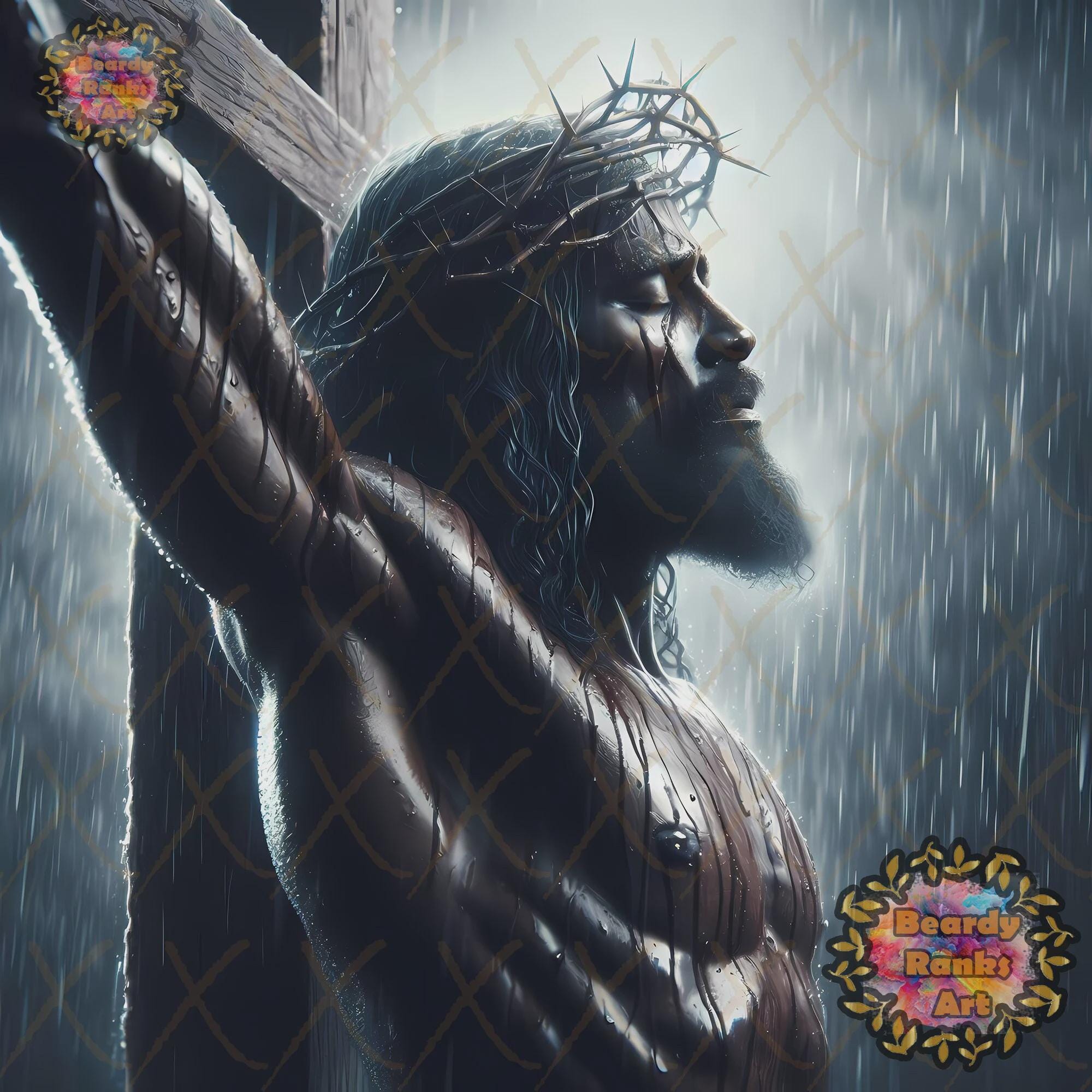 Black Jesus on the Cross Print, Christian Wall Decor, Brown Skin Jesus ...