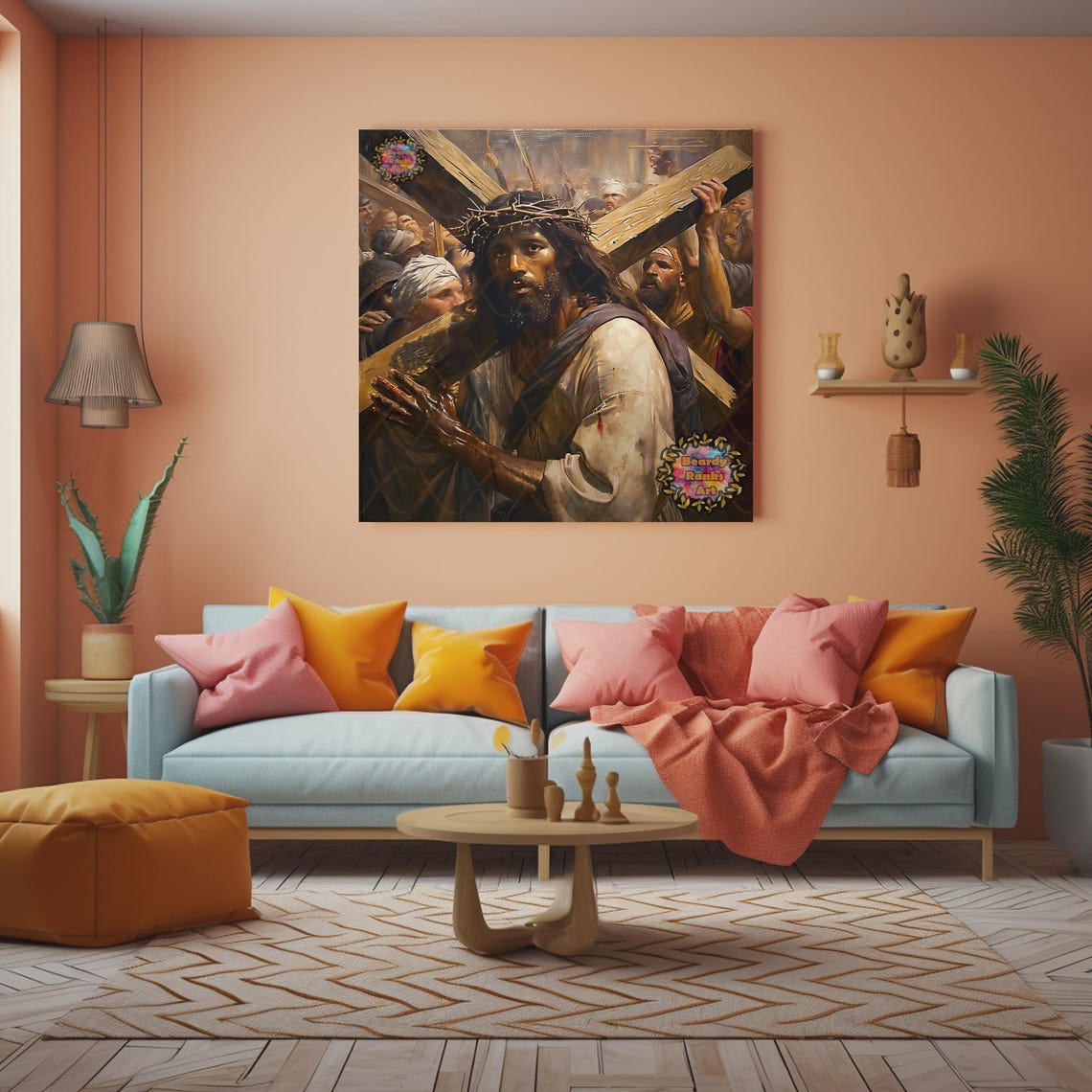 Black Jesus Carrying Cross Prints, Brown Skin Jesus Wall Art, Christian ...