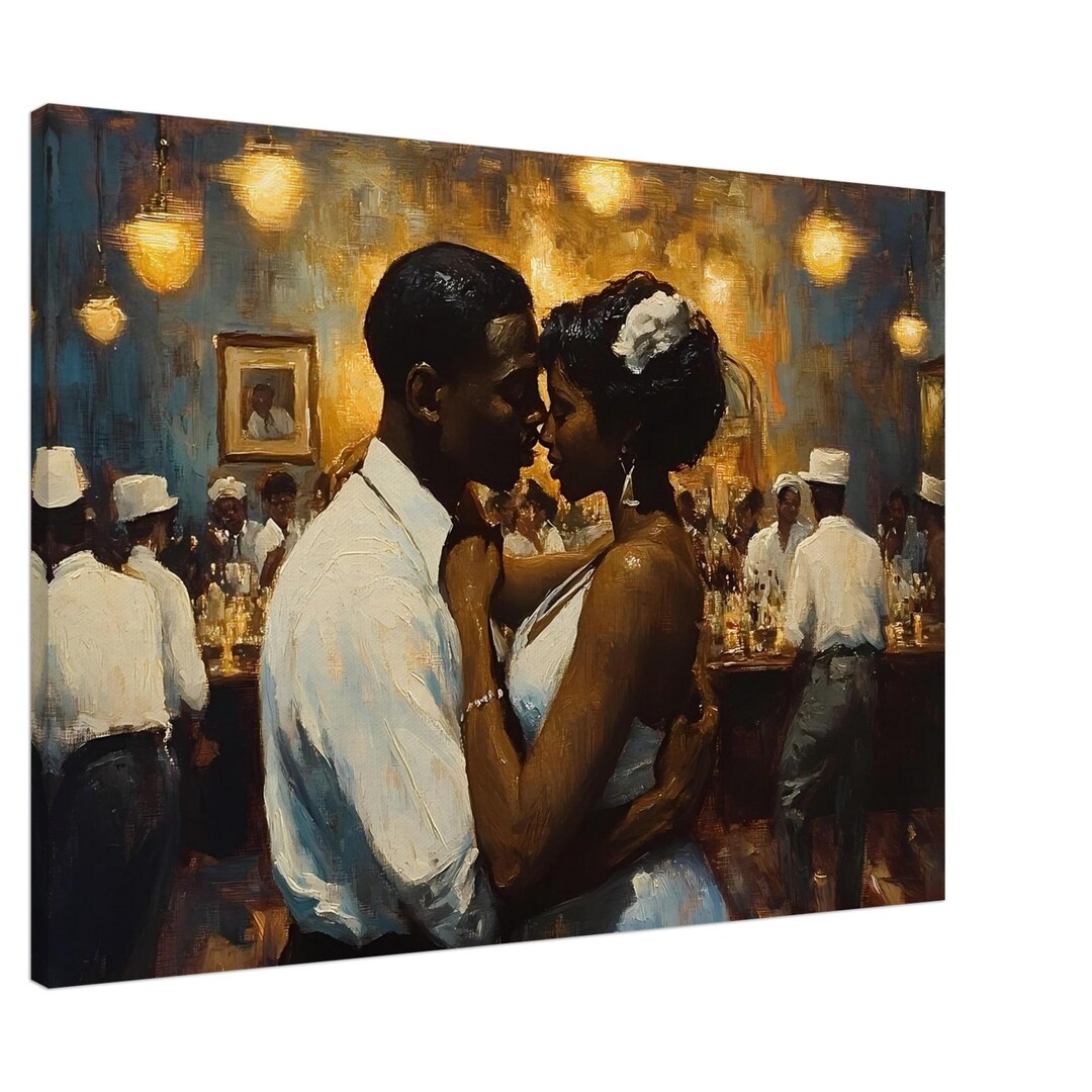 Black Couple in Jazz Club Canvas Wall Art, African Jazz Music Wall Art ...