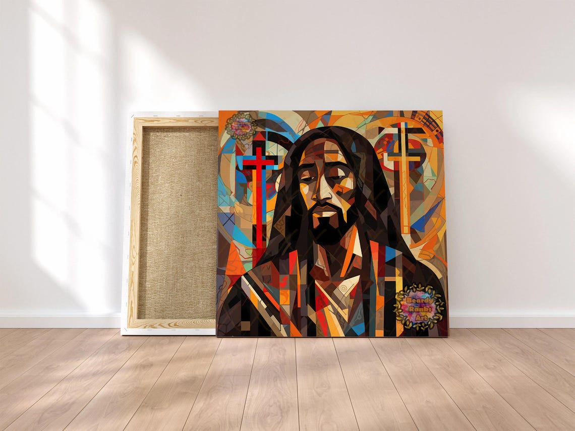 Abstract Black Jesus Art Print, Christian Religious Artwork (digital ...
