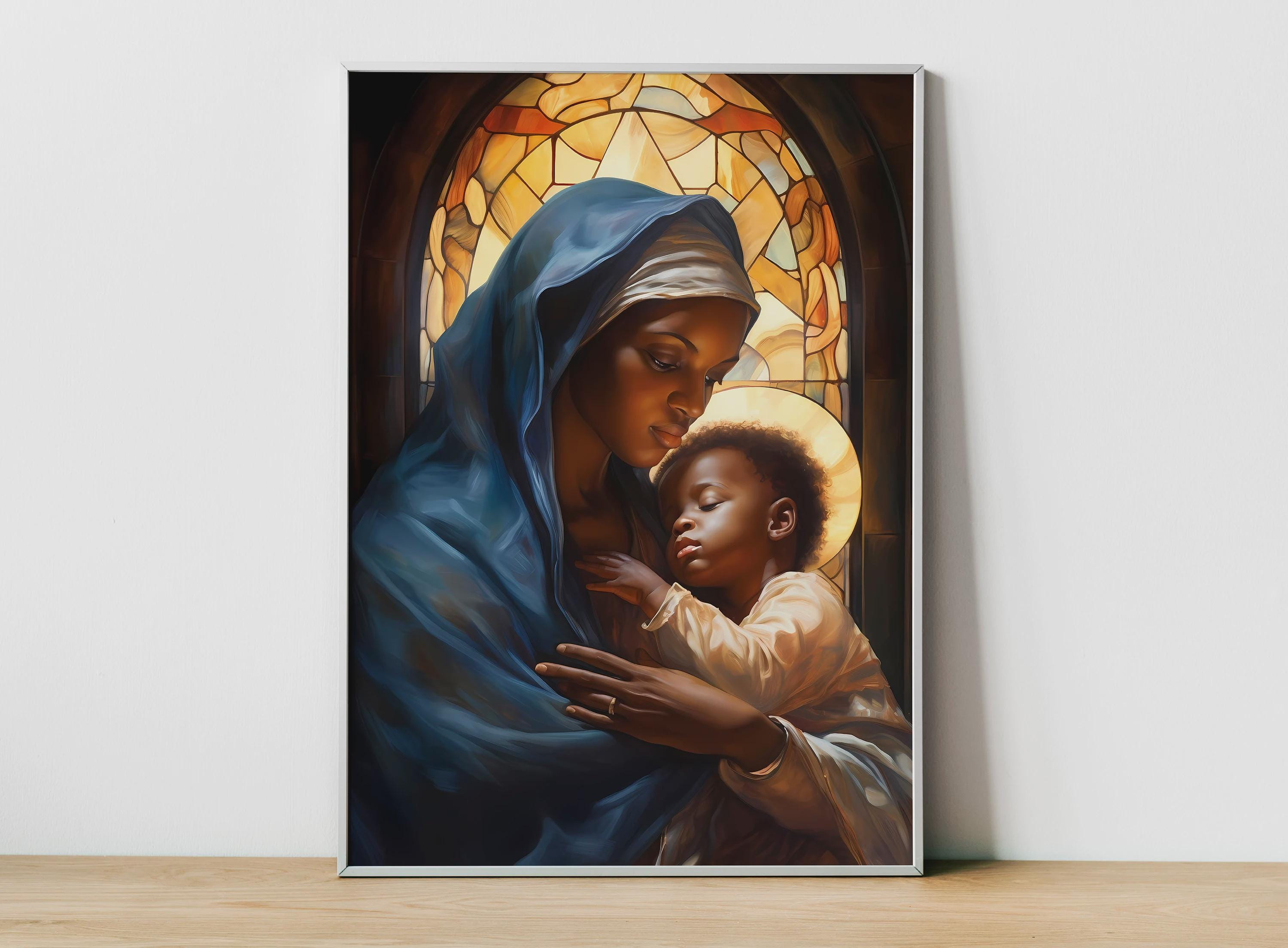 African American Virgin Mary Prints, Black Virgin Mary Wall Art, Black ...
