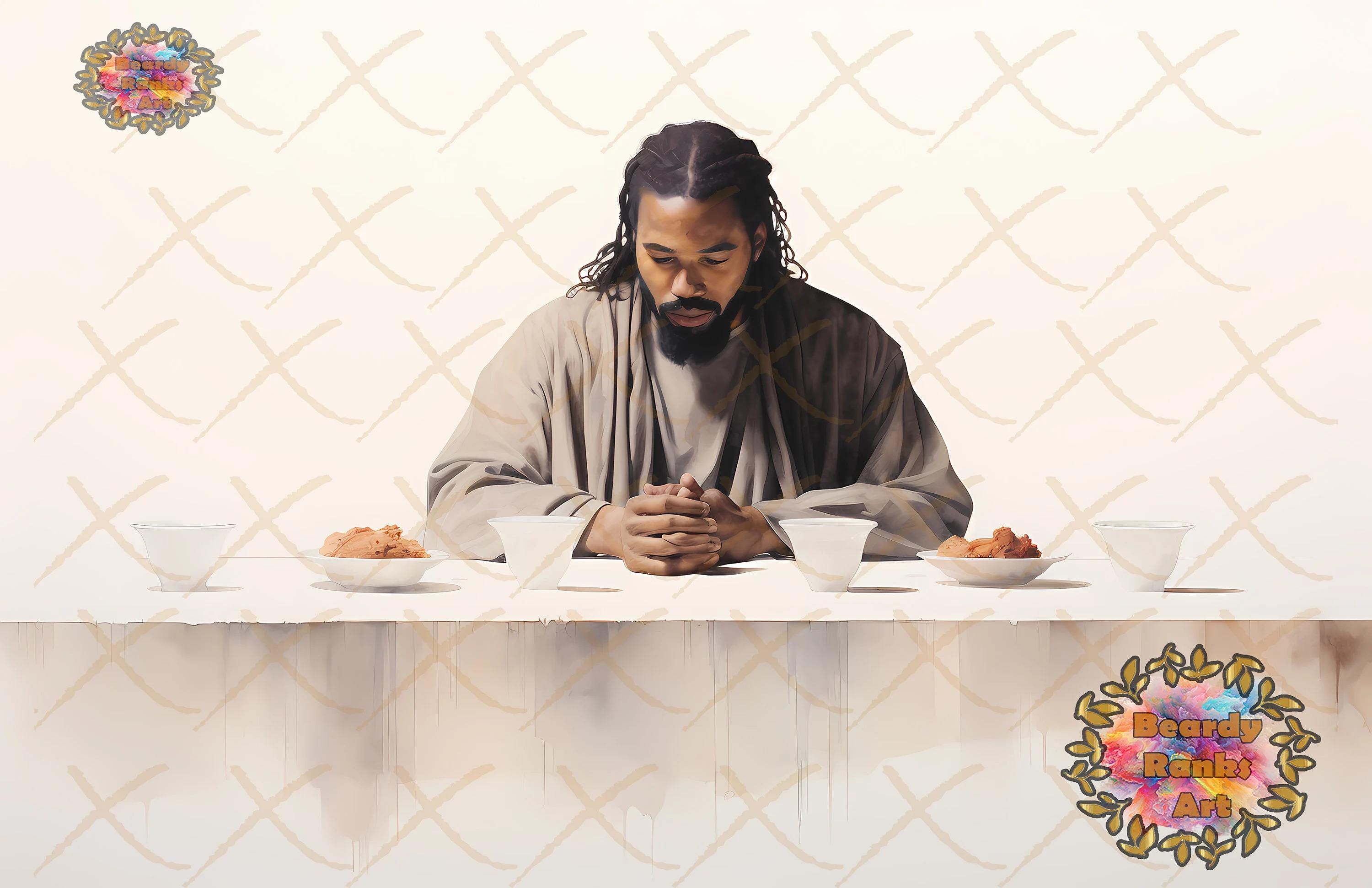4 Black Jesus Last Supper Water Painted Landscape Prints, Brown Jesus ...