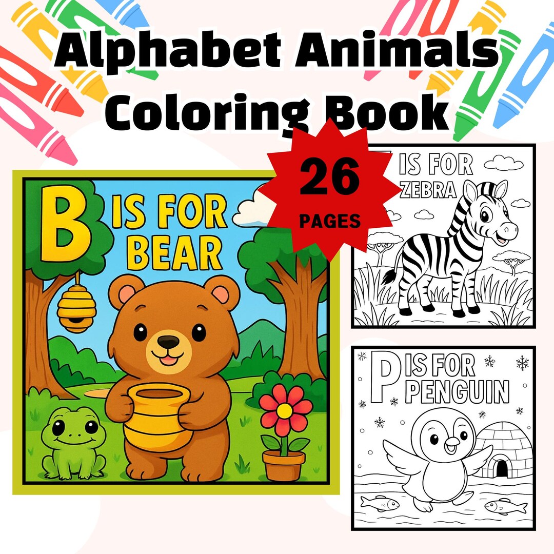 Alphabet Animals Coloring Book A-Z: Printable Kids Learning Activity ...