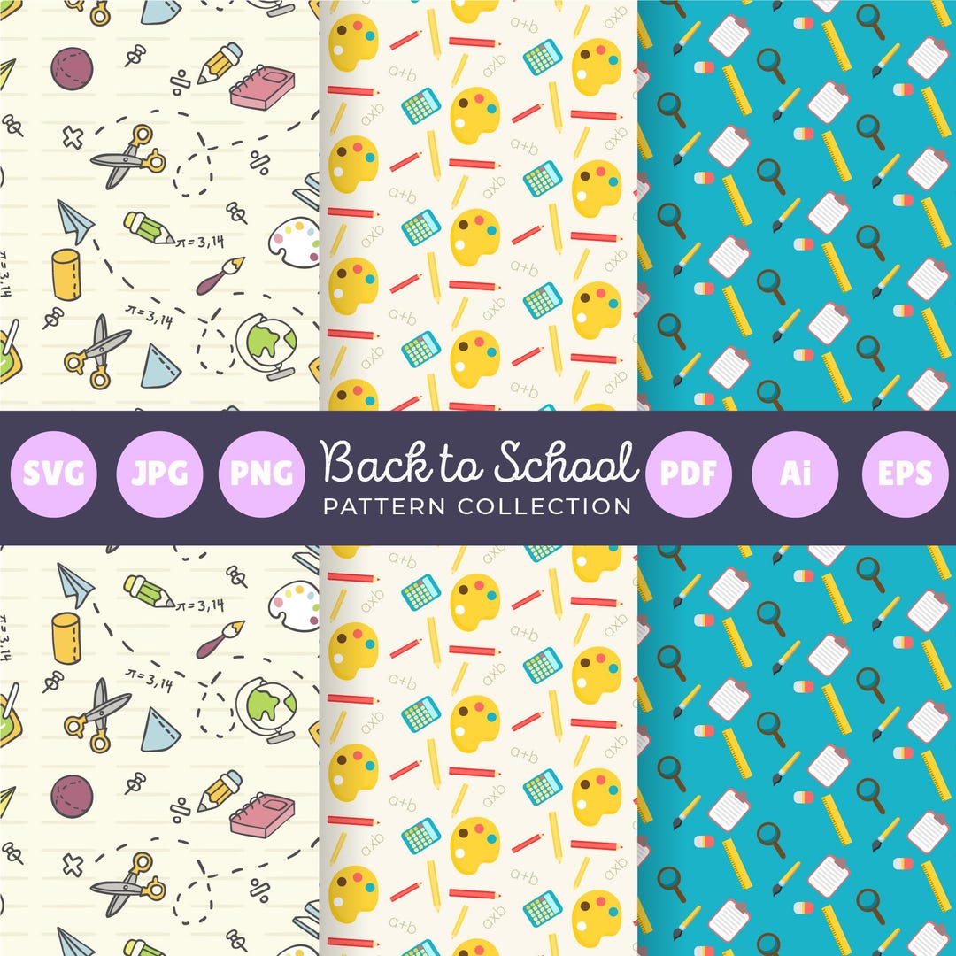 Back to School Digital Papers, Seamless Repeat Printable Pattern ...