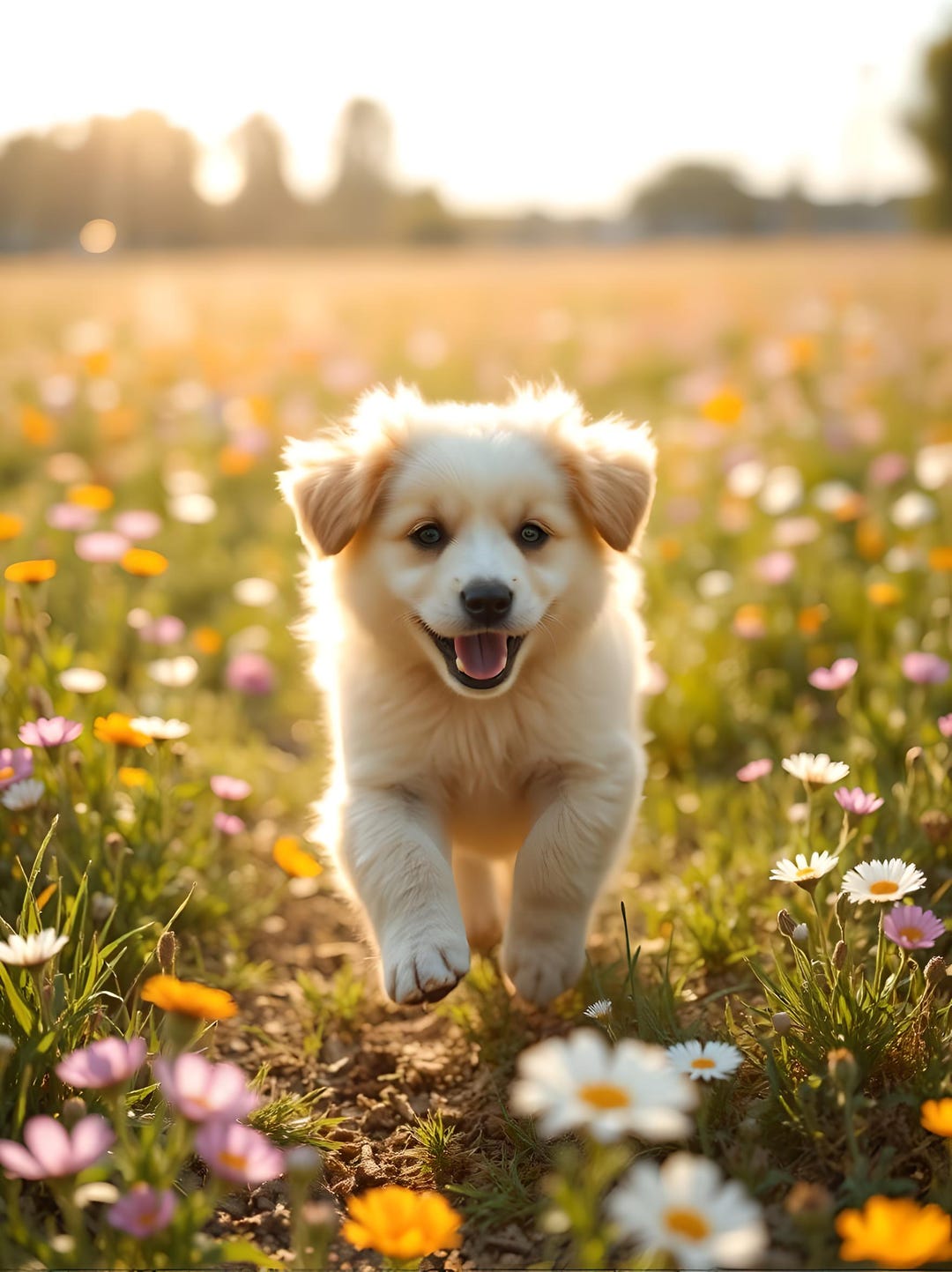 Puppy Sunset Digital Art Print: Golden Hour Garden Dog (PNG & JPG ...