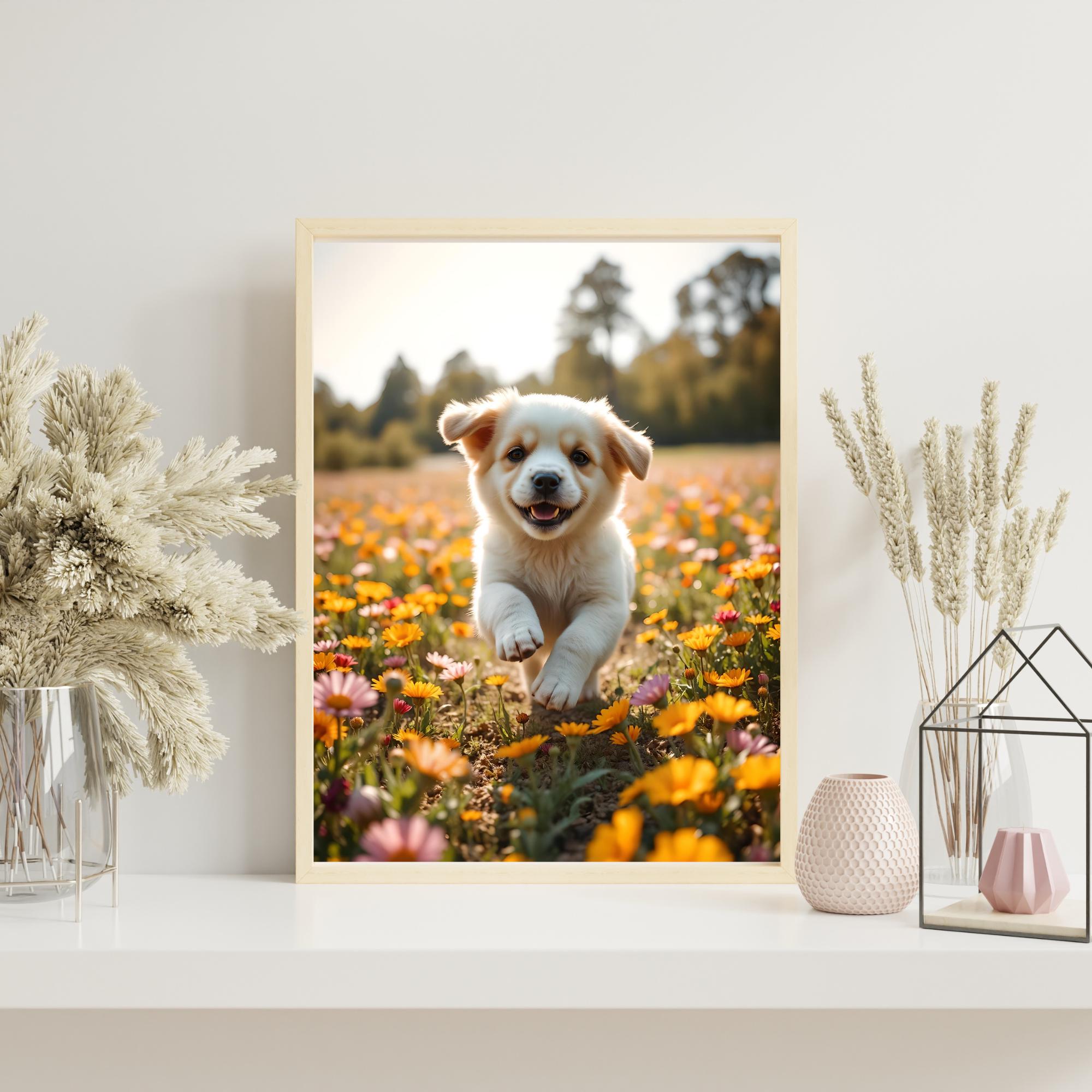 Puppy Sunset Digital Art Print: Golden Hour Garden Dog (PNG & JPG ...