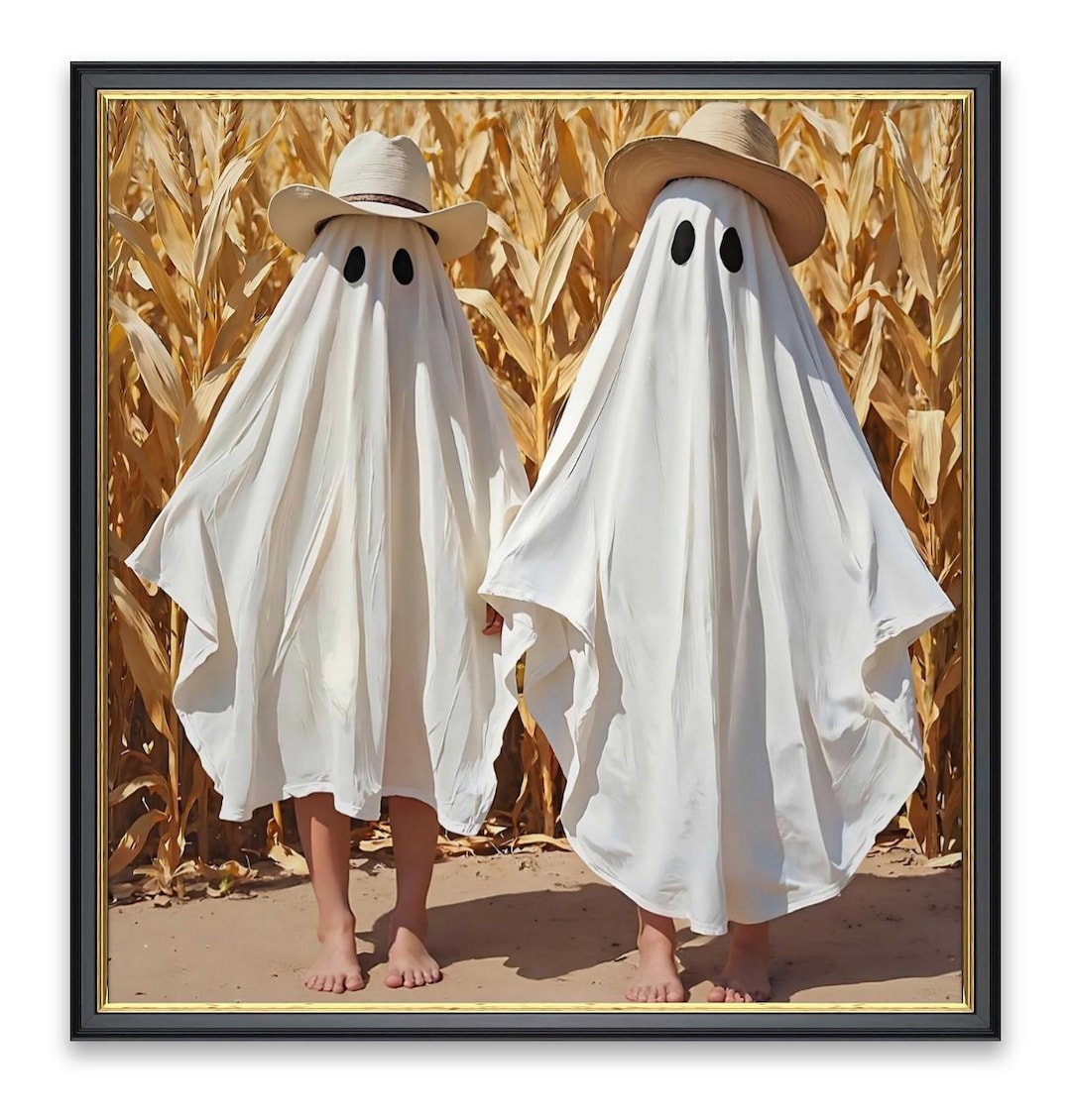 Retro Ghost Kids Cornfield Print: Whimsical Halloween Farmhouse Decor ...