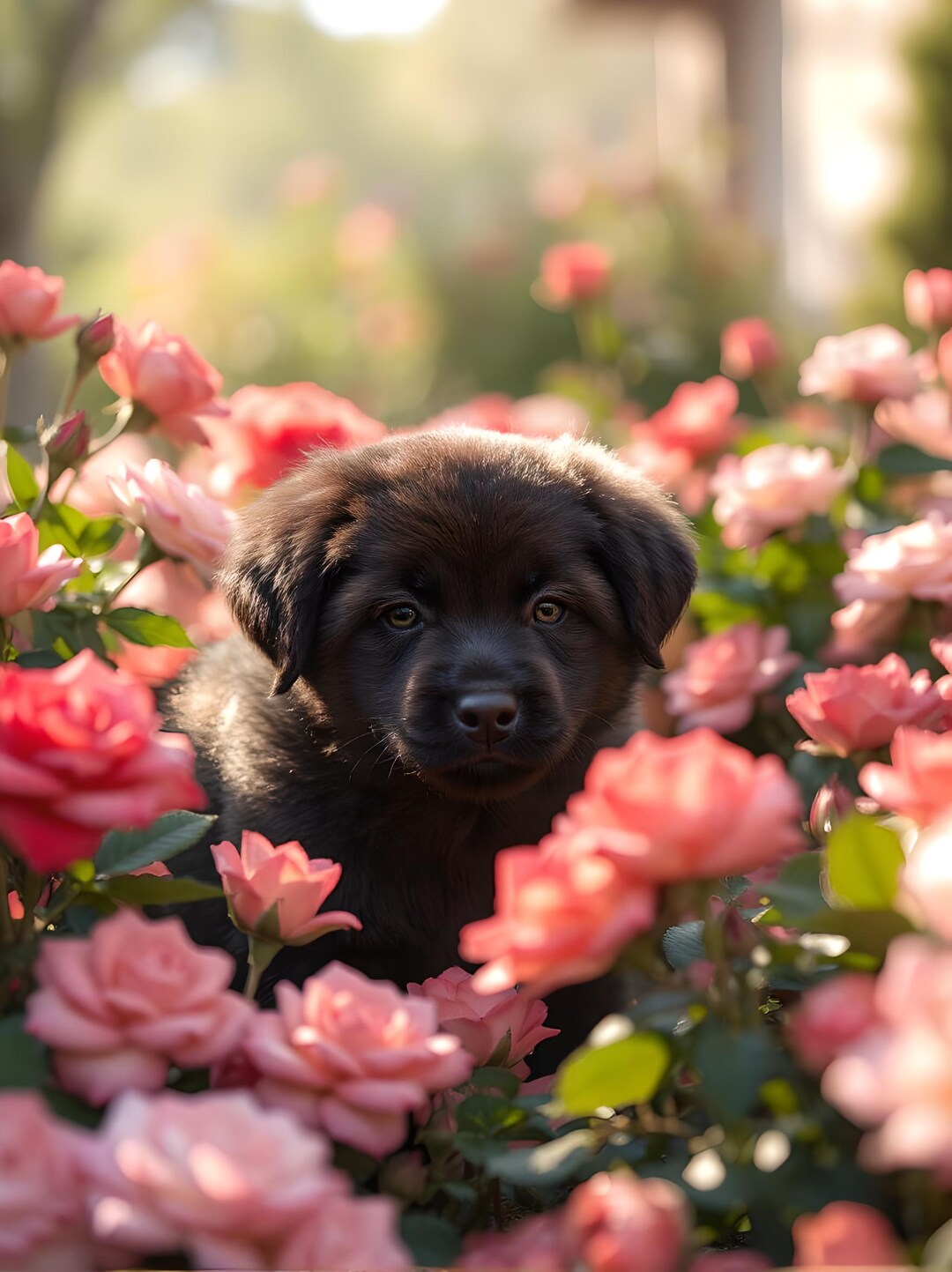 German Shepherd Puppy in Rose Garden: Photorealistic Dog Art (digital ...
