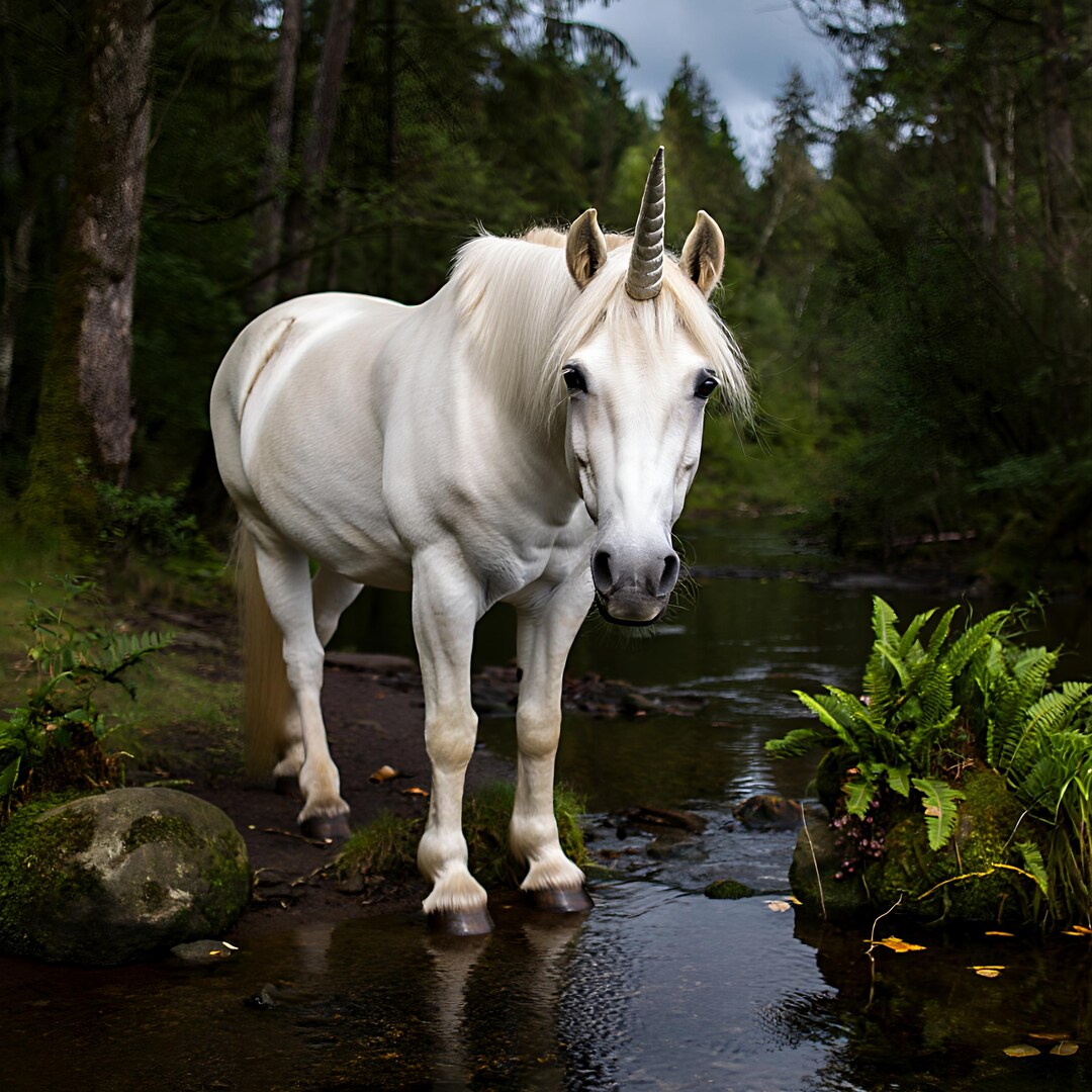 Photorealistic Unicorn Forest Art Print: Tranquil Fantasy Scene ...