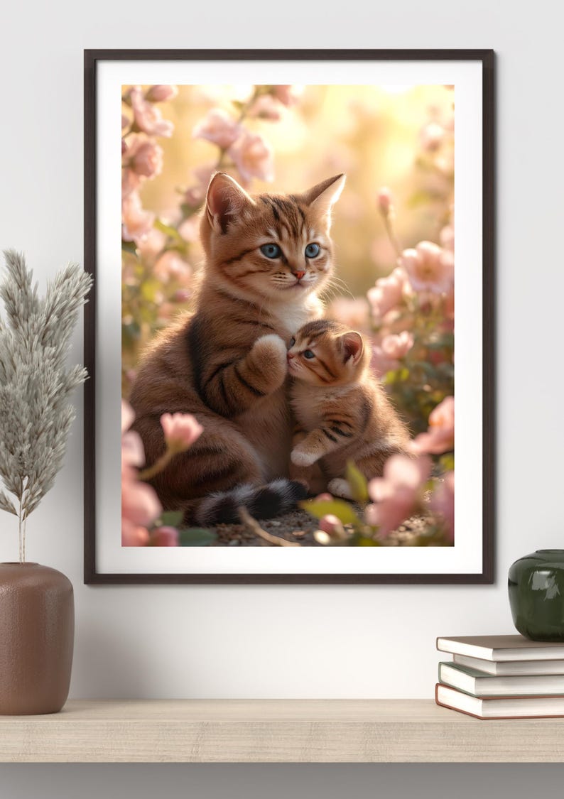 Tabby Kittens Print: Cherry Blossom Cuddles Art - Etsy