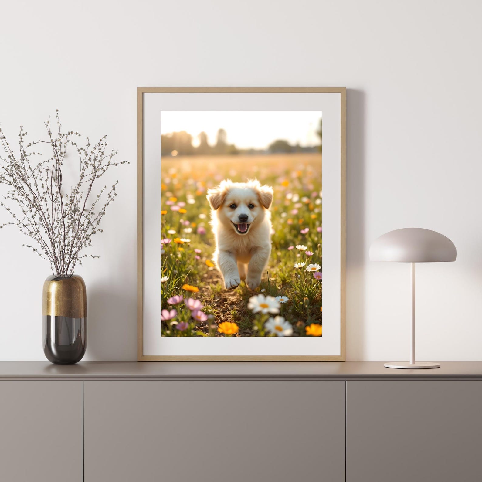 Puppy Sunset Digital Art Print: Golden Hour Garden Dog (PNG & JPG ...