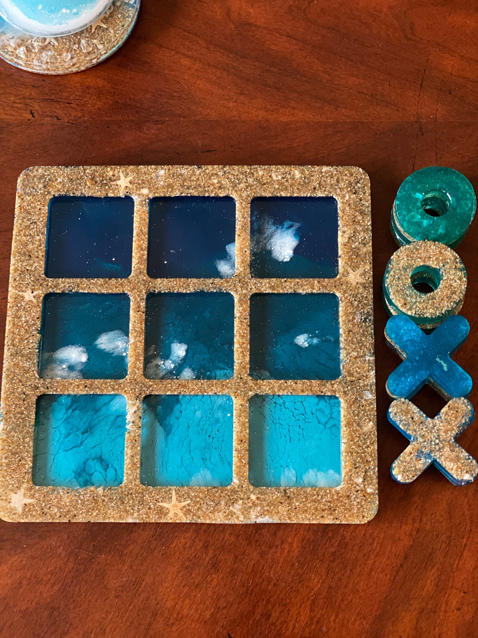 Tic Tac Toe Board Game - Ocean Inspired - Resin - Etsy