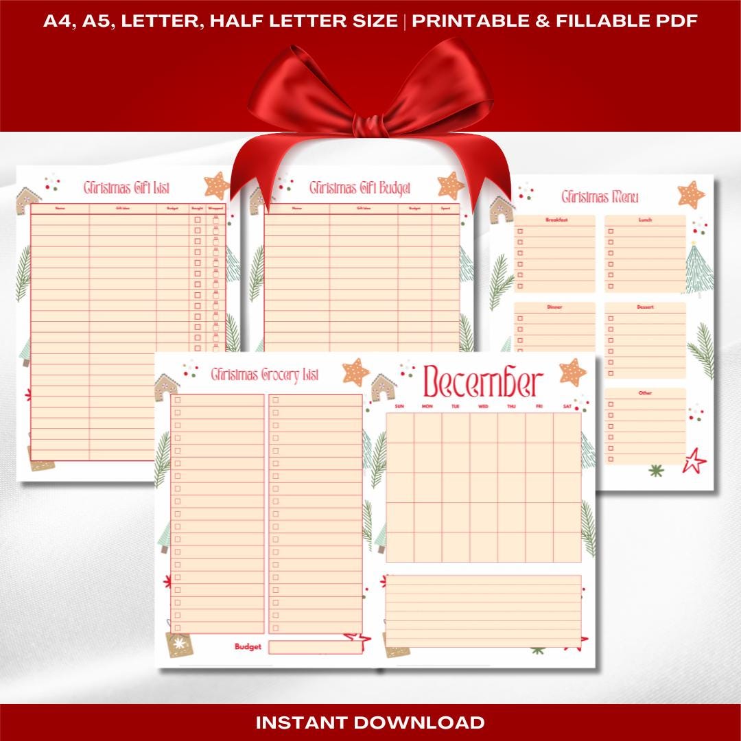 Printable Christmas Planner |gift List, Budget & Menu Tracker | Holiday ...