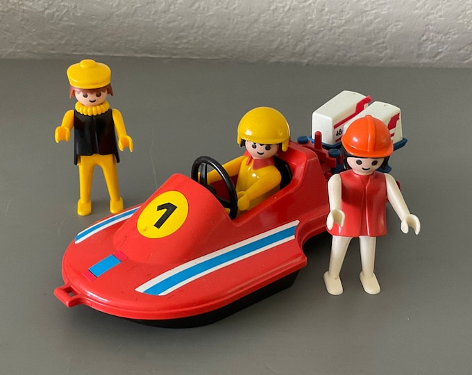 Vintage Playmobil Red Speedboat Racing Boat 3246 With 3 Klicky Figures ...