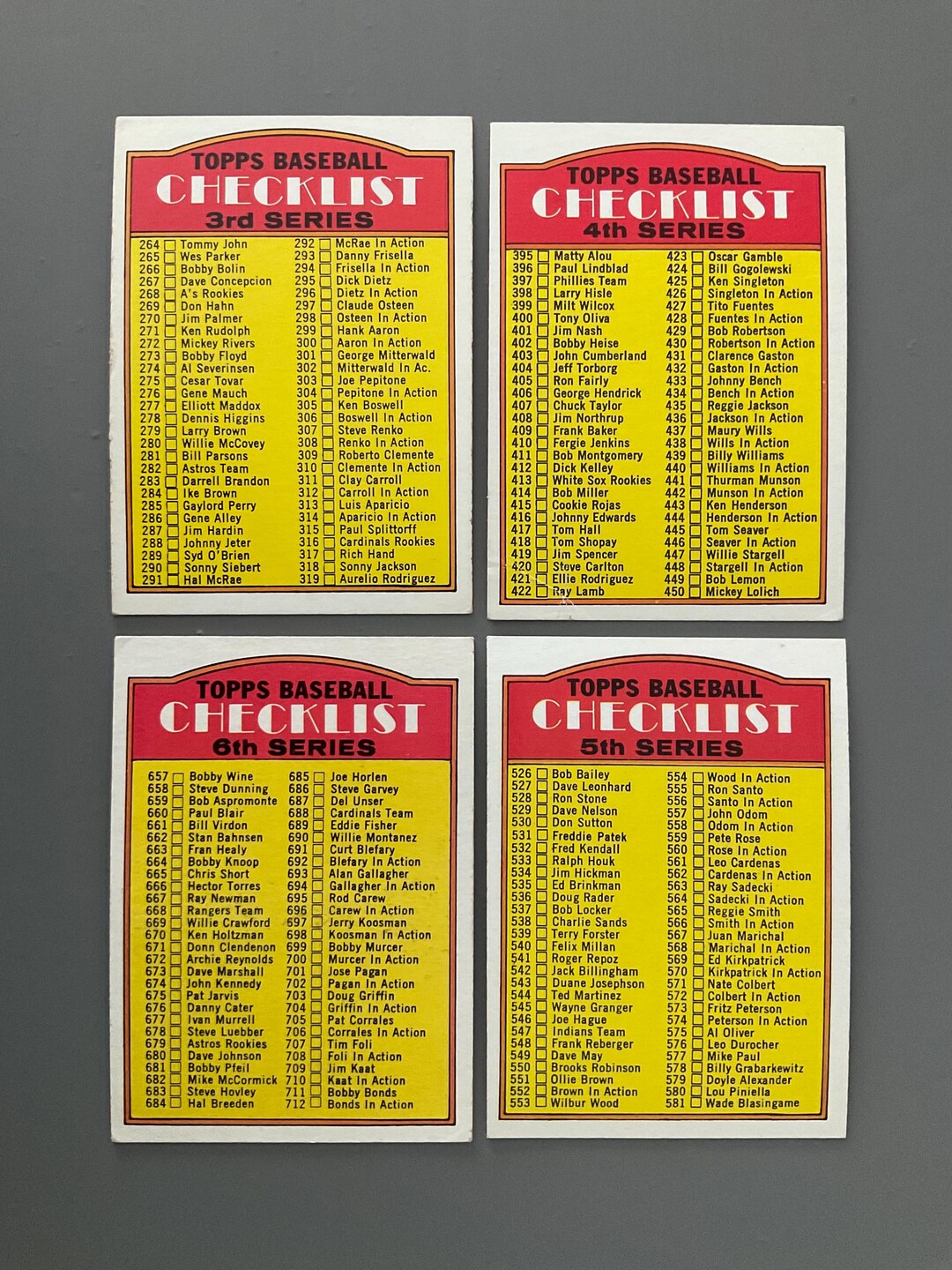 1972 Topps Baseball Checklist Card Lot of (4) Different Original Issue ...