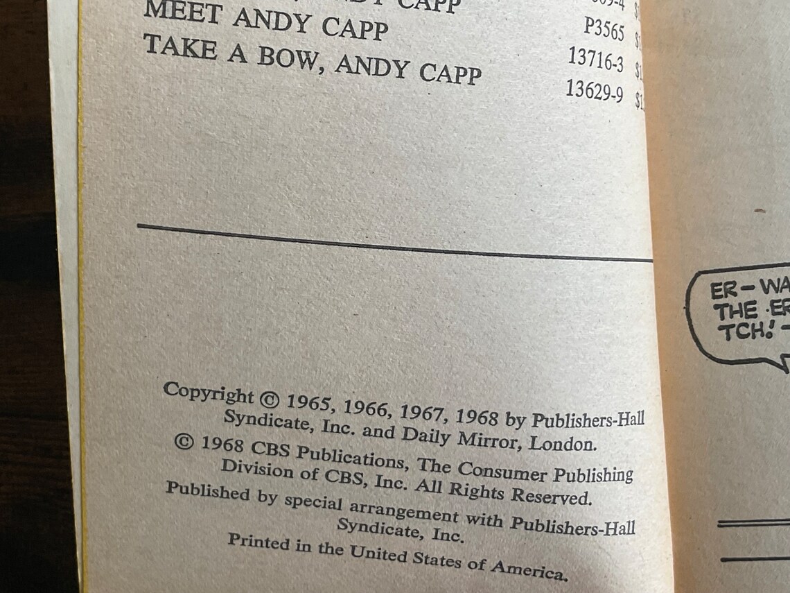 1968 Hat’s Off, Andy Capp Comic Strip Book by Smythe Vintage Softcover ...