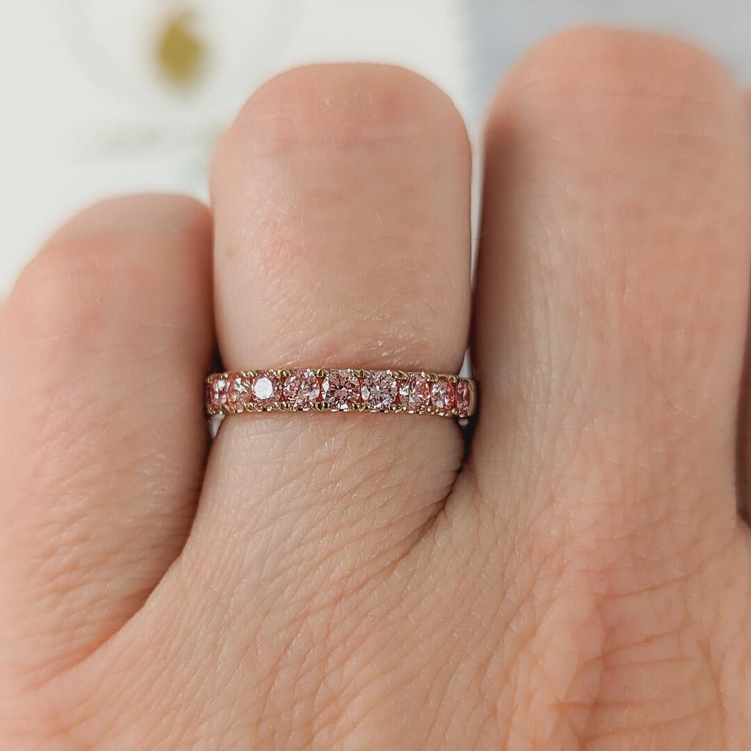 Pink Diamond Eternity Band | 14K Solid Gold Full Eternity Ring | Dainty ...