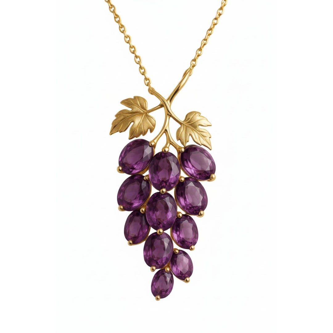 Grape Cluster Amethyst Pendant 14K Gold, Nature Inspired Amethyst ...