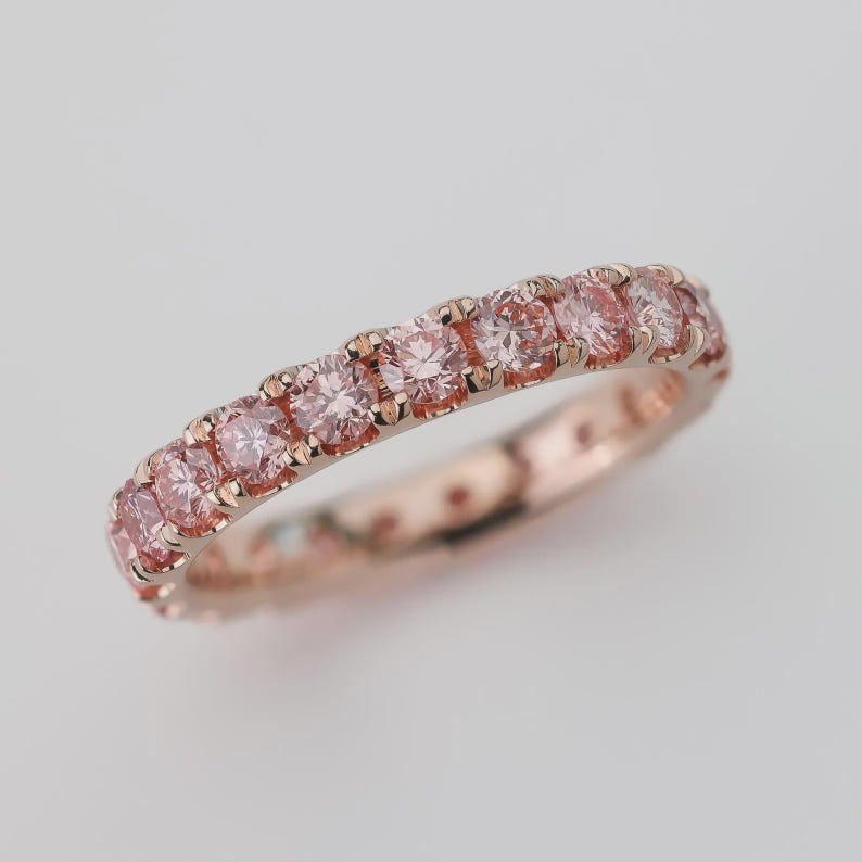 Pink Diamond Eternity Band | 14K Solid Gold Full Eternity Ring | Dainty ...