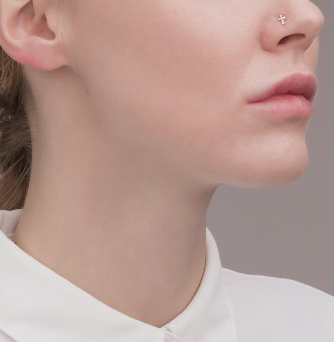 14K Rose Gold Diamond Cross Nose Stud | Minimalist Jewelry - Etsy
