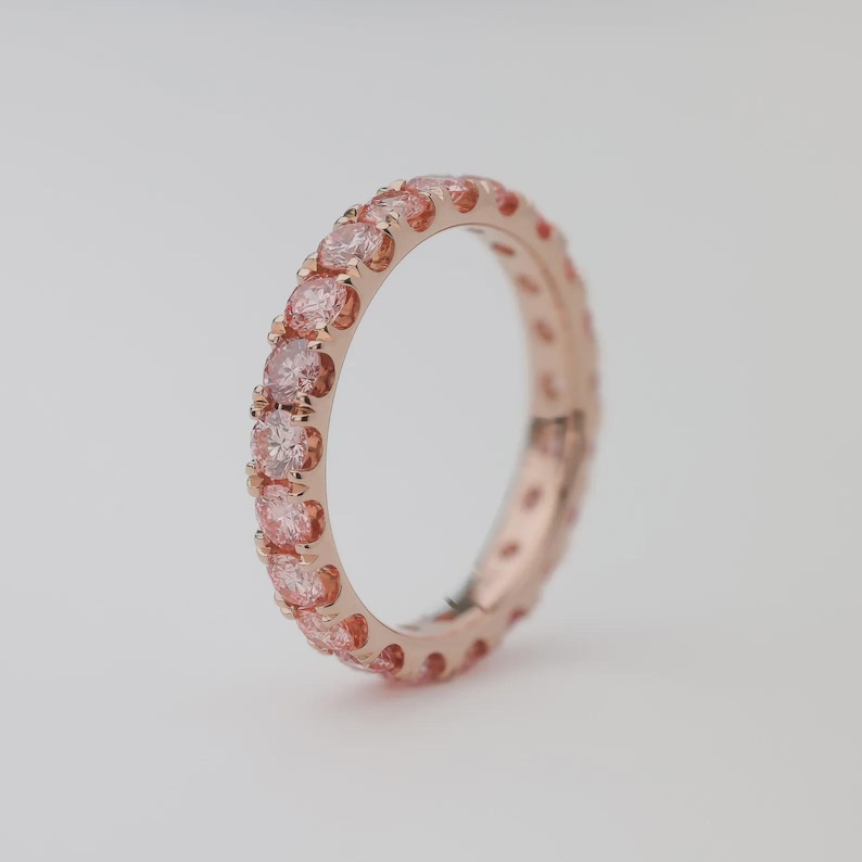 Pink Diamond Eternity Band | 14K Solid Gold Full Eternity Ring | Dainty ...
