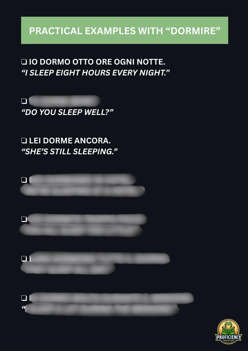 Italian Verb Dormire – Printable Conjugation for Beginners | PDF ...